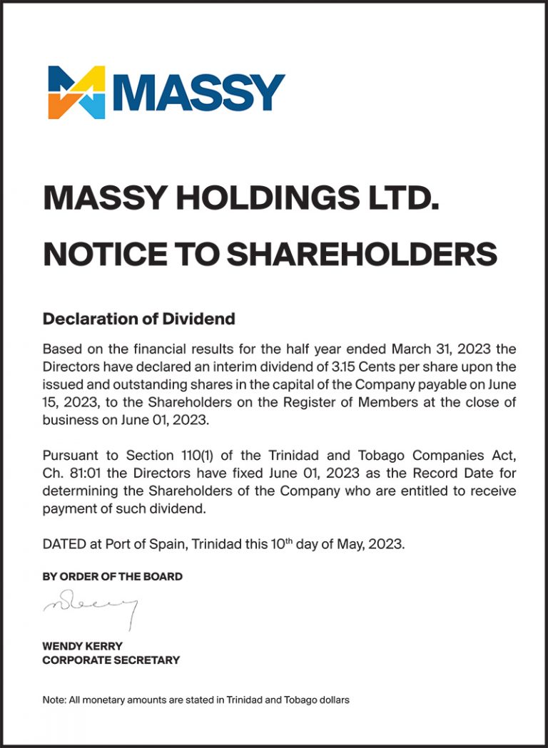 Declaration of Interim Dividend – Massy Group