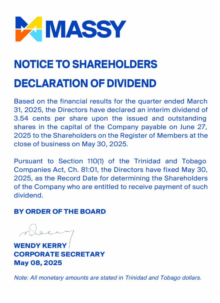Declaration of Dividend – Massy Group